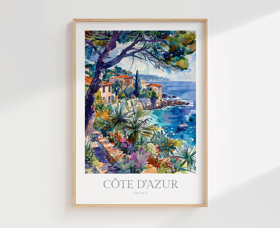 French Riviera Watercolor Print, Côte D'azur Coastal Art (digital ...