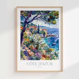 French Riviera Watercolor Poster Digital Download Côte D'azur Printable ...