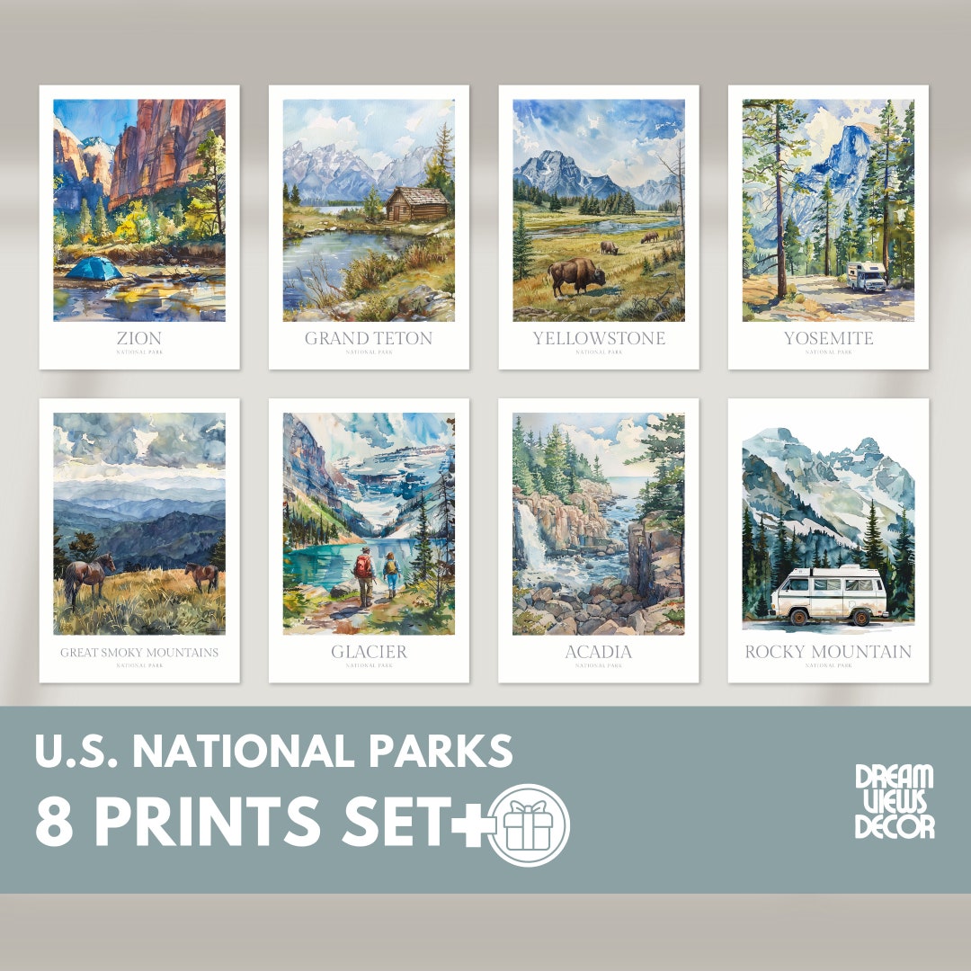 US National Parks Set Watercolor Poster Digital Download Printable Wall ...