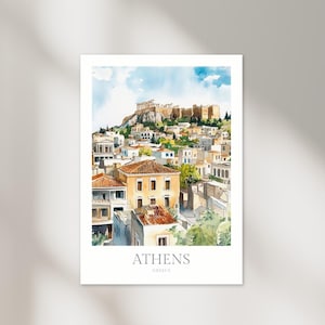 Athens Greece Watercolor Art Print, Home Decor (digital Download) - Etsy
