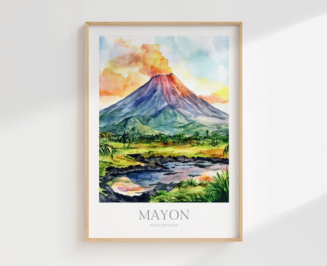 Mayon Volcano Philippines Watercolor Print, Home Decor (digital ...