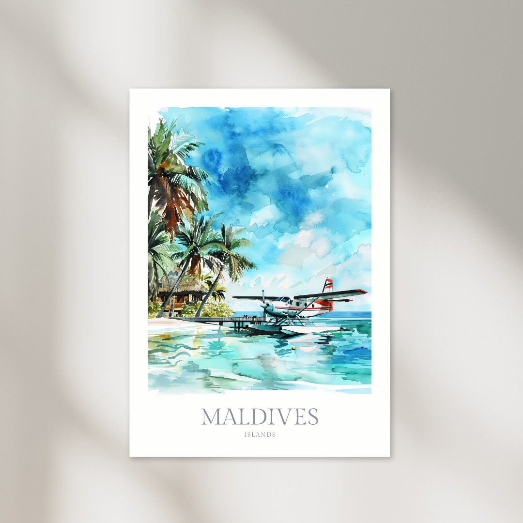 Maldives Watercolor Poster Digital Download Maldives Printable Wall Art ...