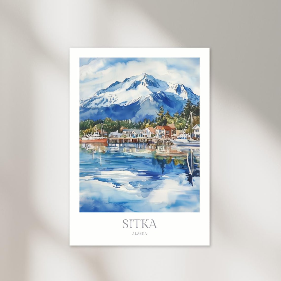 Sitka Alaska Watercolor Print, Coastal Mountain Scene (digital Download ...