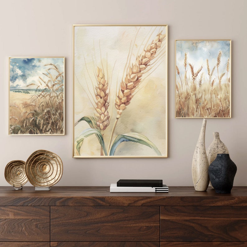 Wheat Posters Set Watercolor Poster Digital Download Printable Wall Art ...