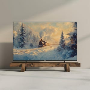 Frame TV Art Christmas Express Train Moody Winter Oil Painting Samsung ...