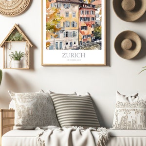 Zurich Switzerland Watercolor Art Print, Cityscape Poster (digital ...