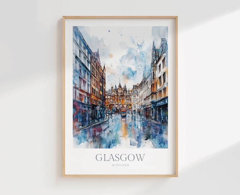 Glasgow Scotland Watercolor Print, Cityscape Wall Art (digital Download ...