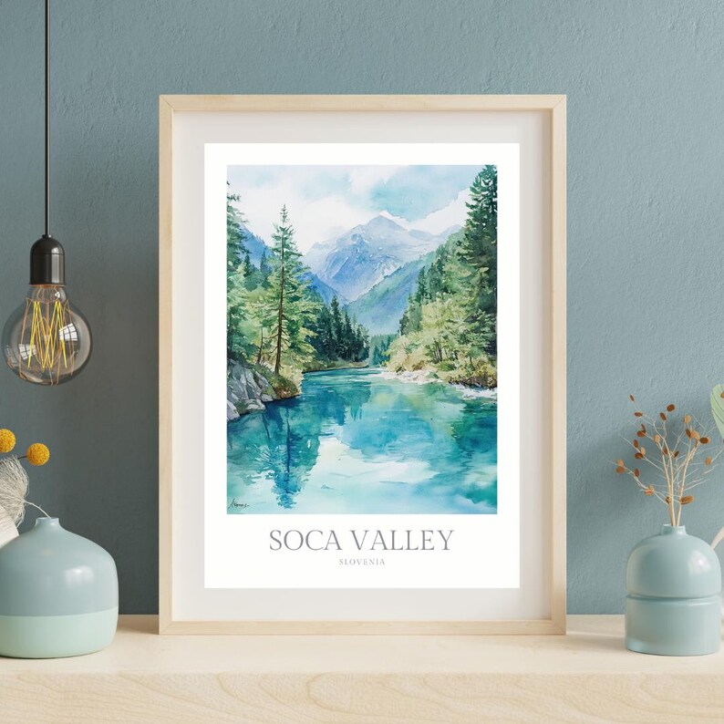 Soca Valley Slovenia Watercolor Print, Turquoise River (digital ...