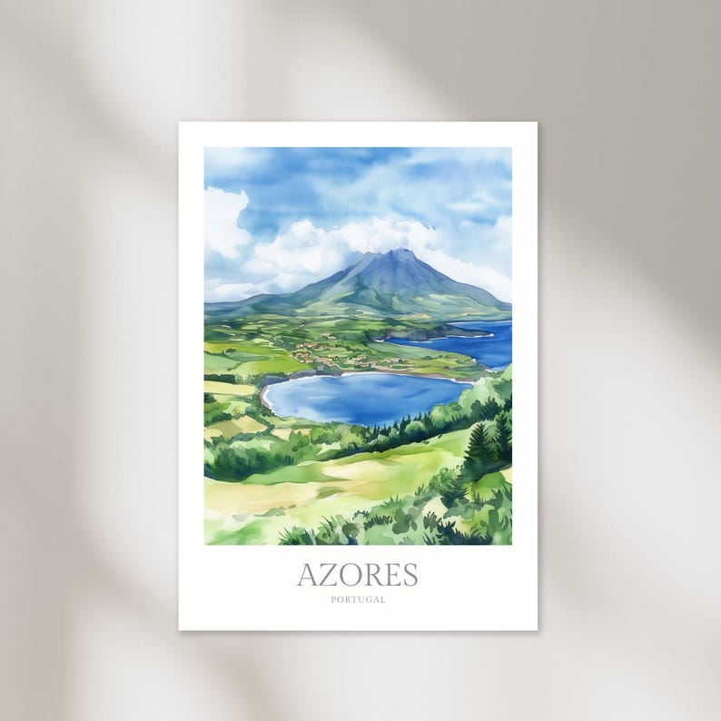 Azores Portugal Watercolor Print, Travel Art Poster (digital Download ...