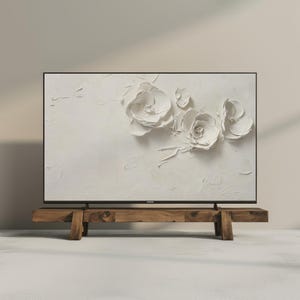 White Flowers Frame TV Art, Neutral Floral Painting (digital Download ...