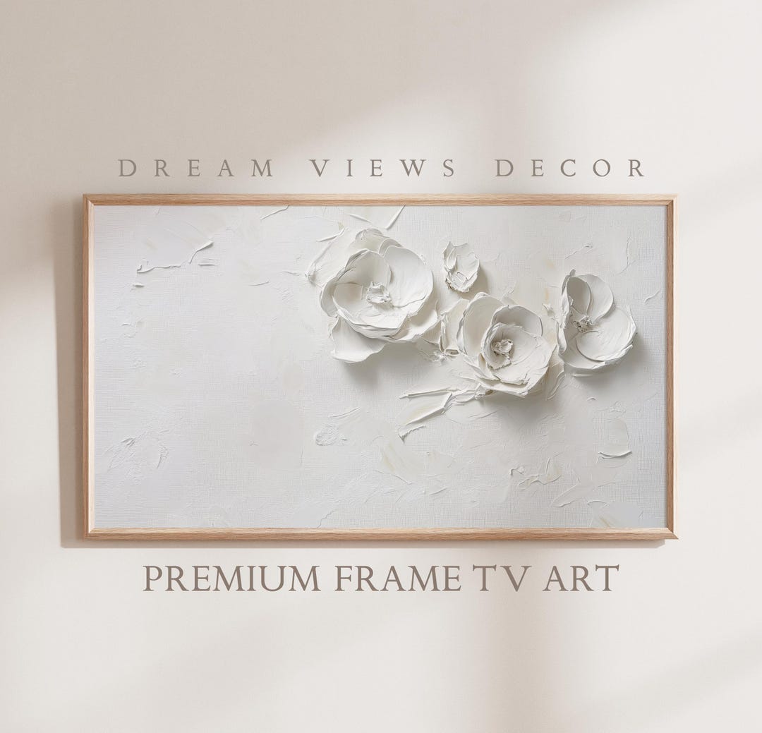 White Flowers Frame TV Art, Neutral Floral Painting (digital Download ...