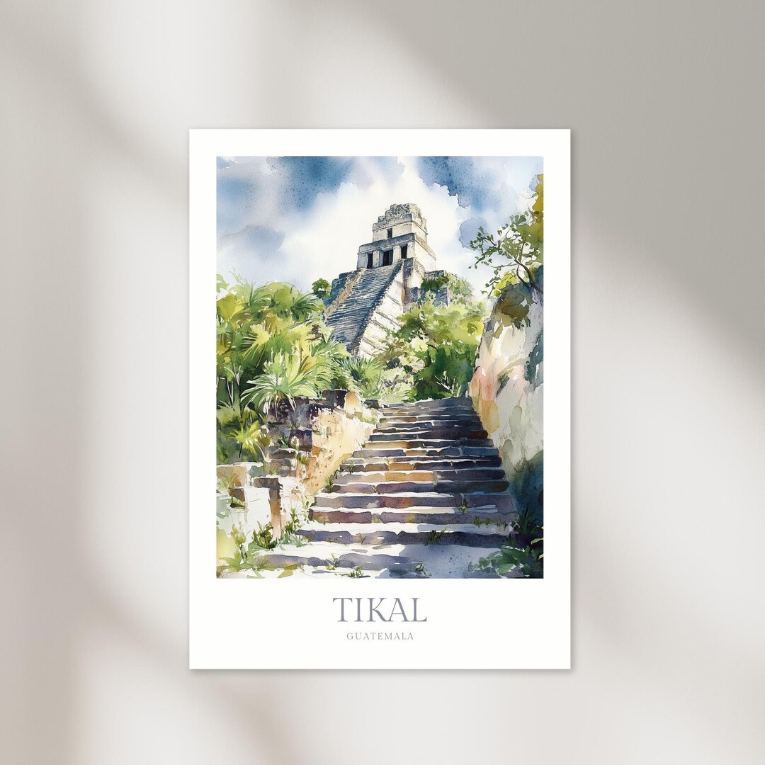 Tikal Guatemala Watercolor Poster Digital Download Tikal Digital Poster ...