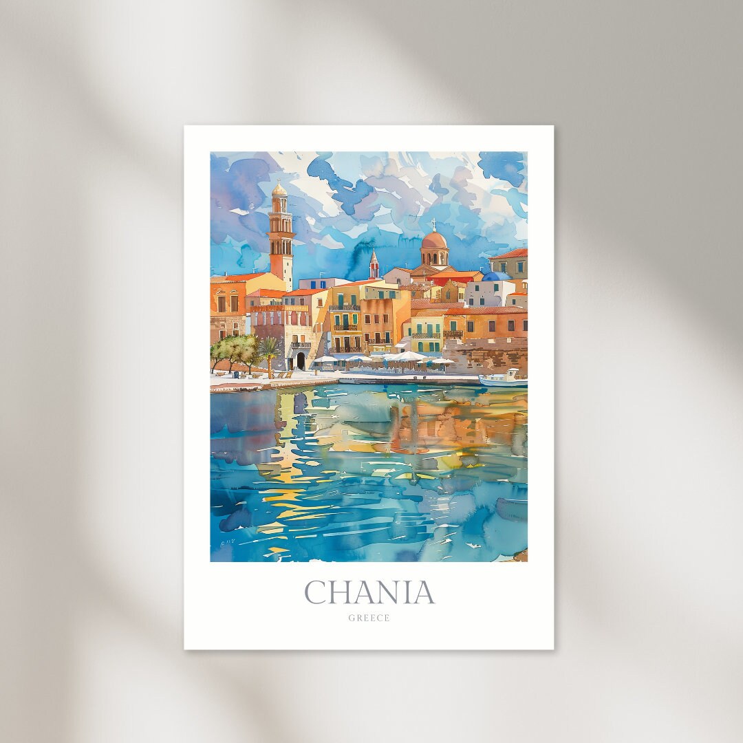 Chania Greece Watercolor Poster Digital Download Crete Printable Wall ...