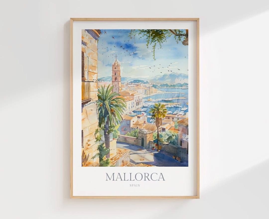 Mallorca Spain Watercolor Art Print, Coastal View (digital Download) - Etsy