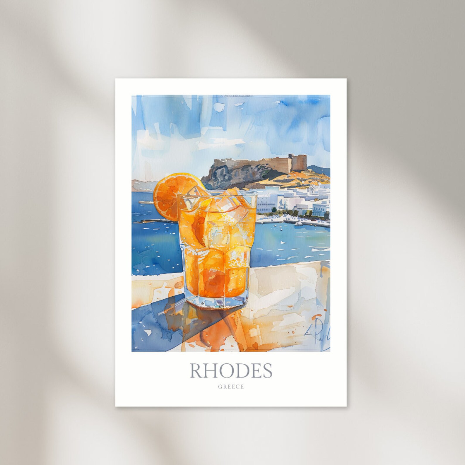 Rhodes Greece Watercolor Poster Digital Download Rhodes Printable Wall ...