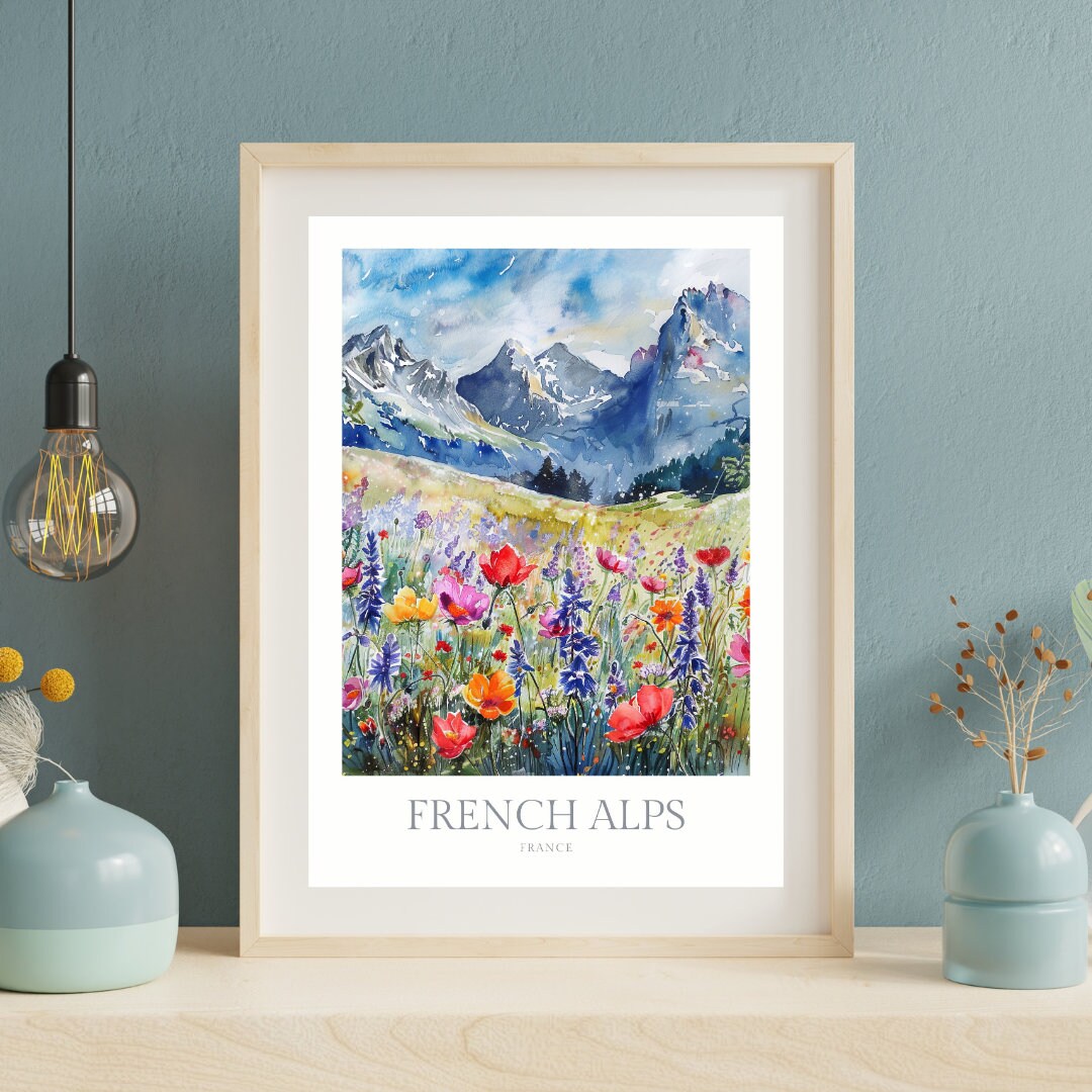 French Alps Watercolor Poster Digital Download Mont Blanc Printable ...