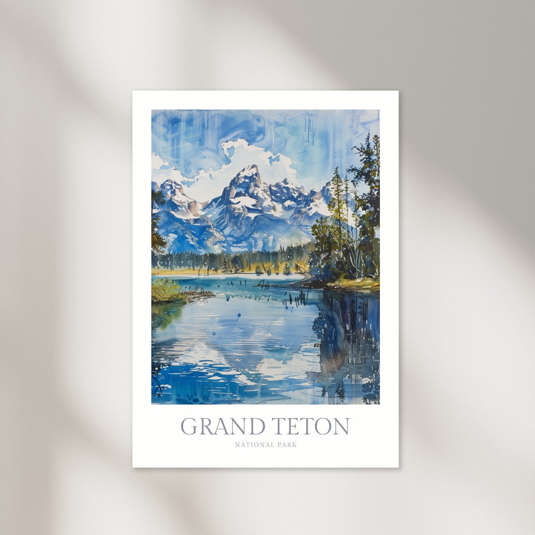 Grand Teton National Park Watercolor Poster Grand Teton Digital ...
