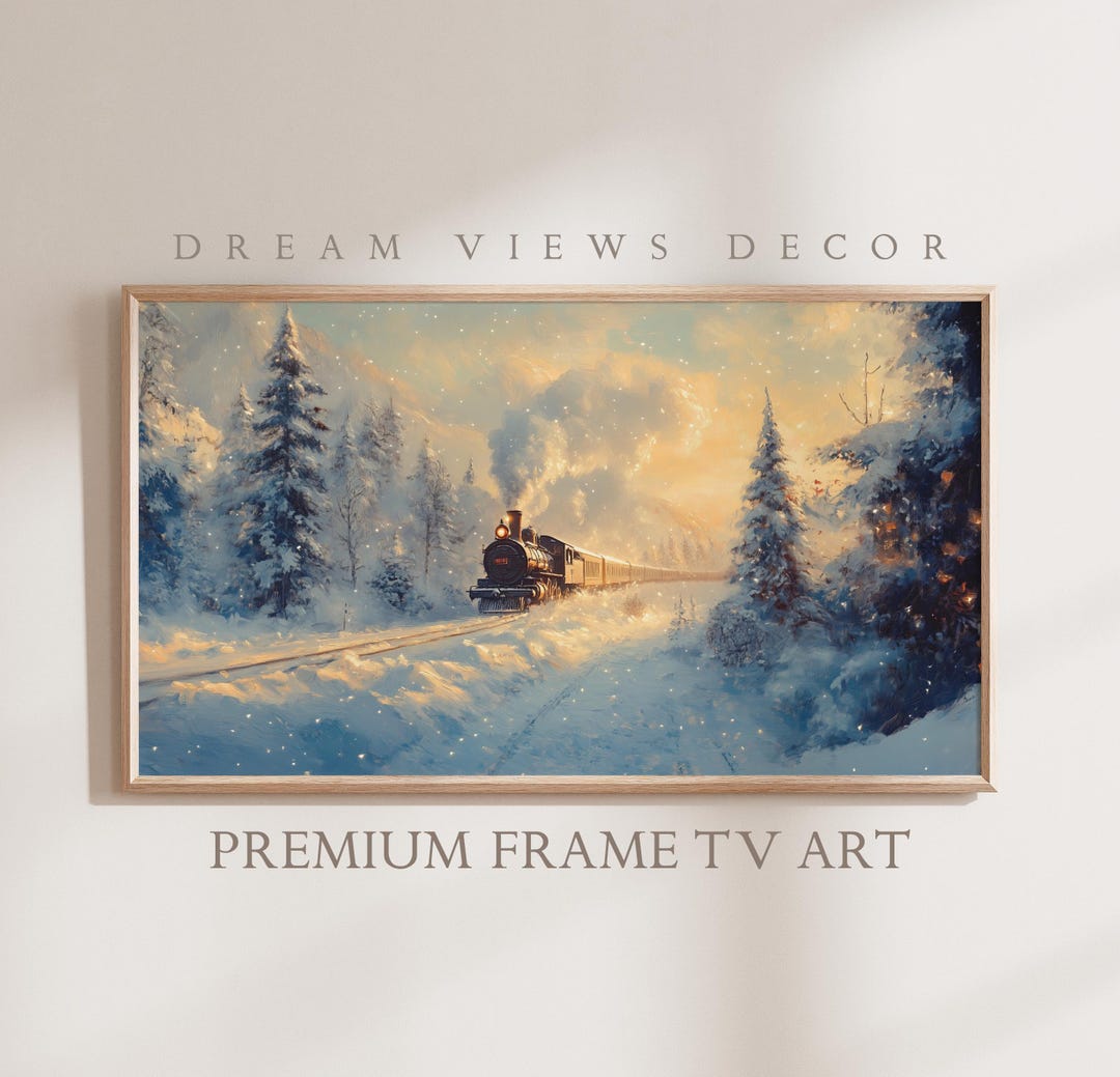 Frame TV Art Christmas Express Train Moody Winter Oil Painting Samsung ...