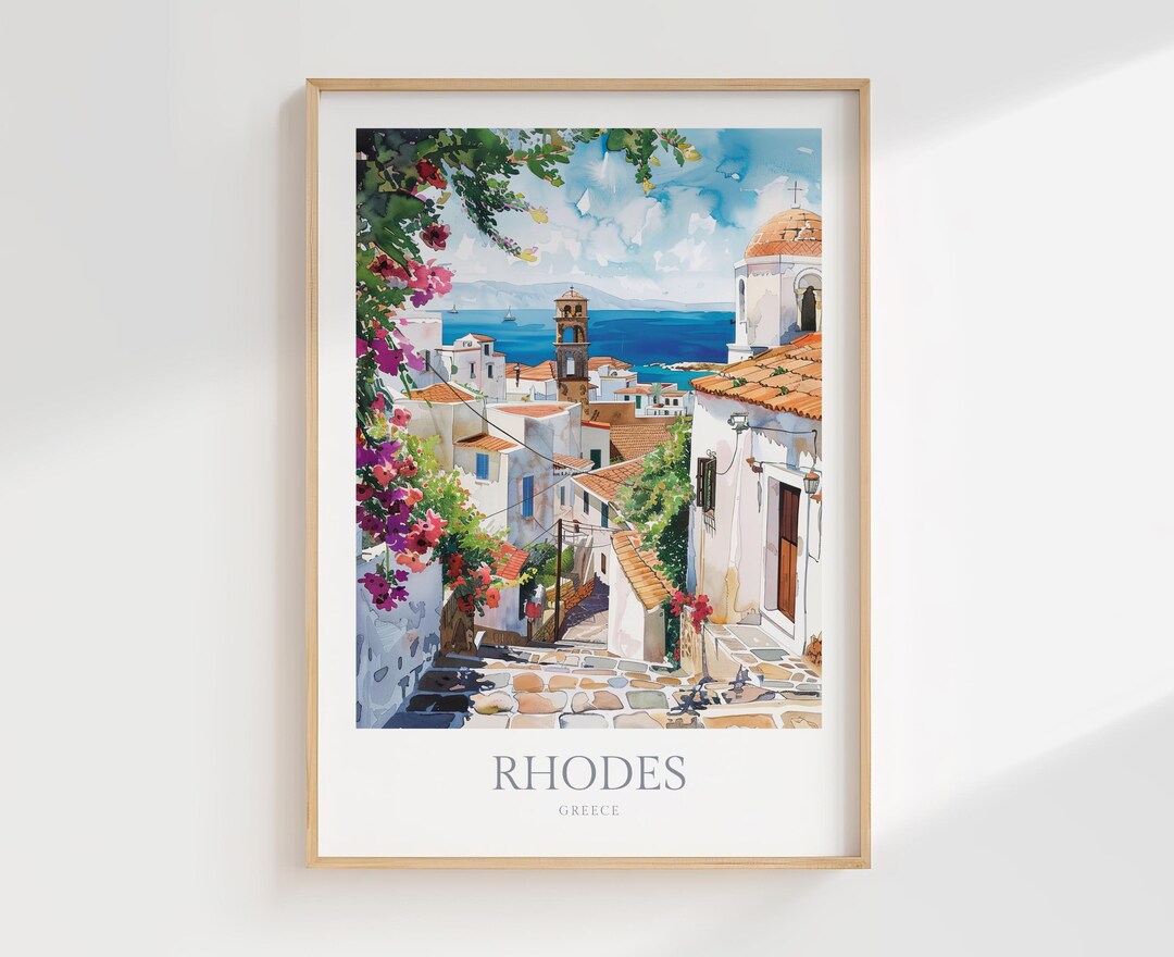 Rhodes Greece Watercolor Poster Digital Download Rhodes Printable Wall ...