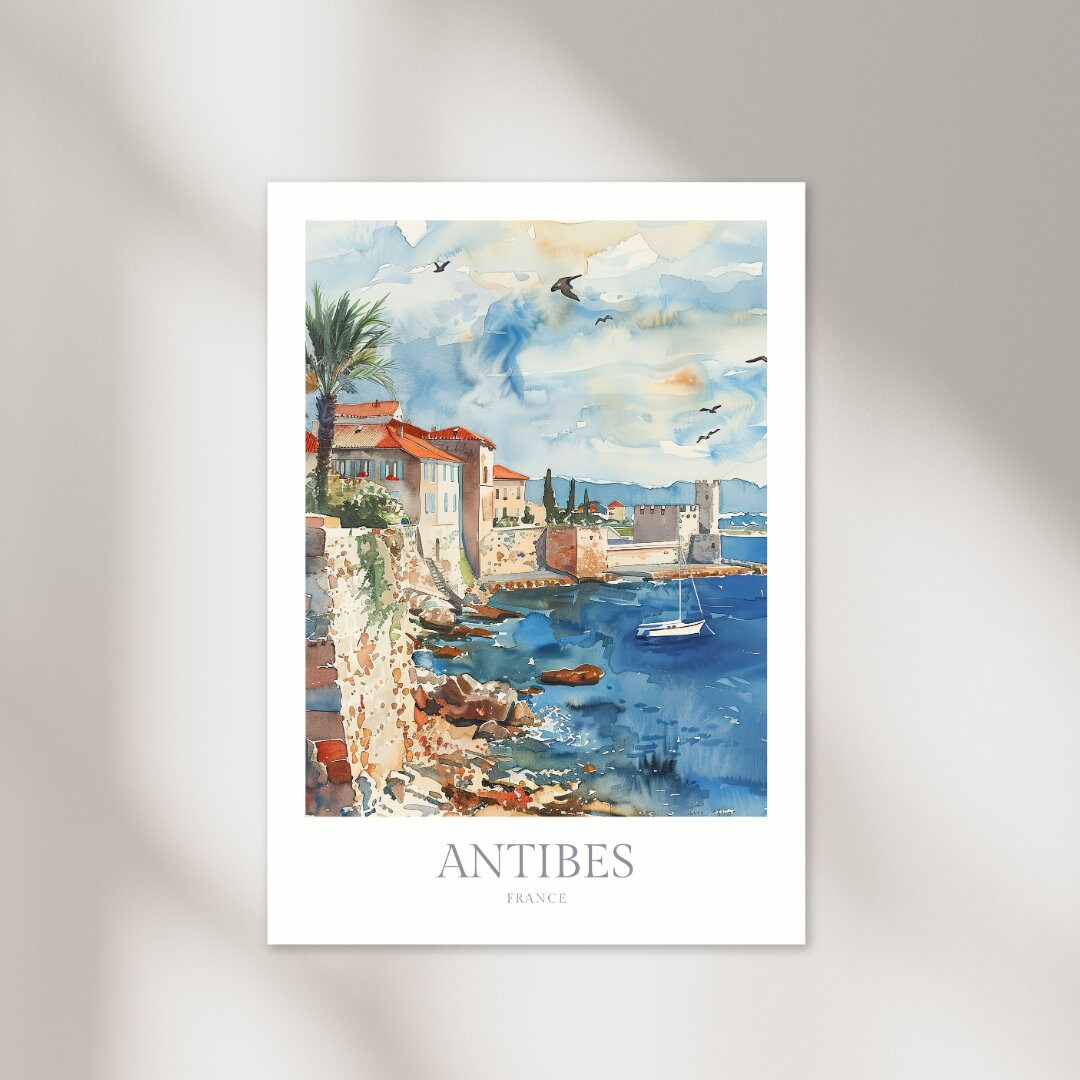 Antibes France Watercolor Poster Digital Download Antibes Printable Wall Art Antibes Digital ...