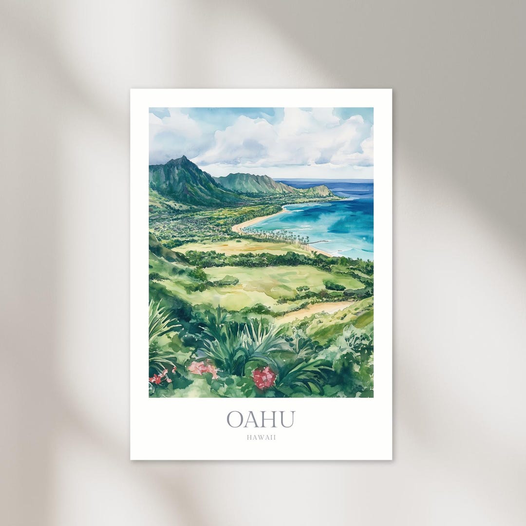 Oahu Hawaii Watercolor Poster Digital Download Oahu Printable Wall Art ...
