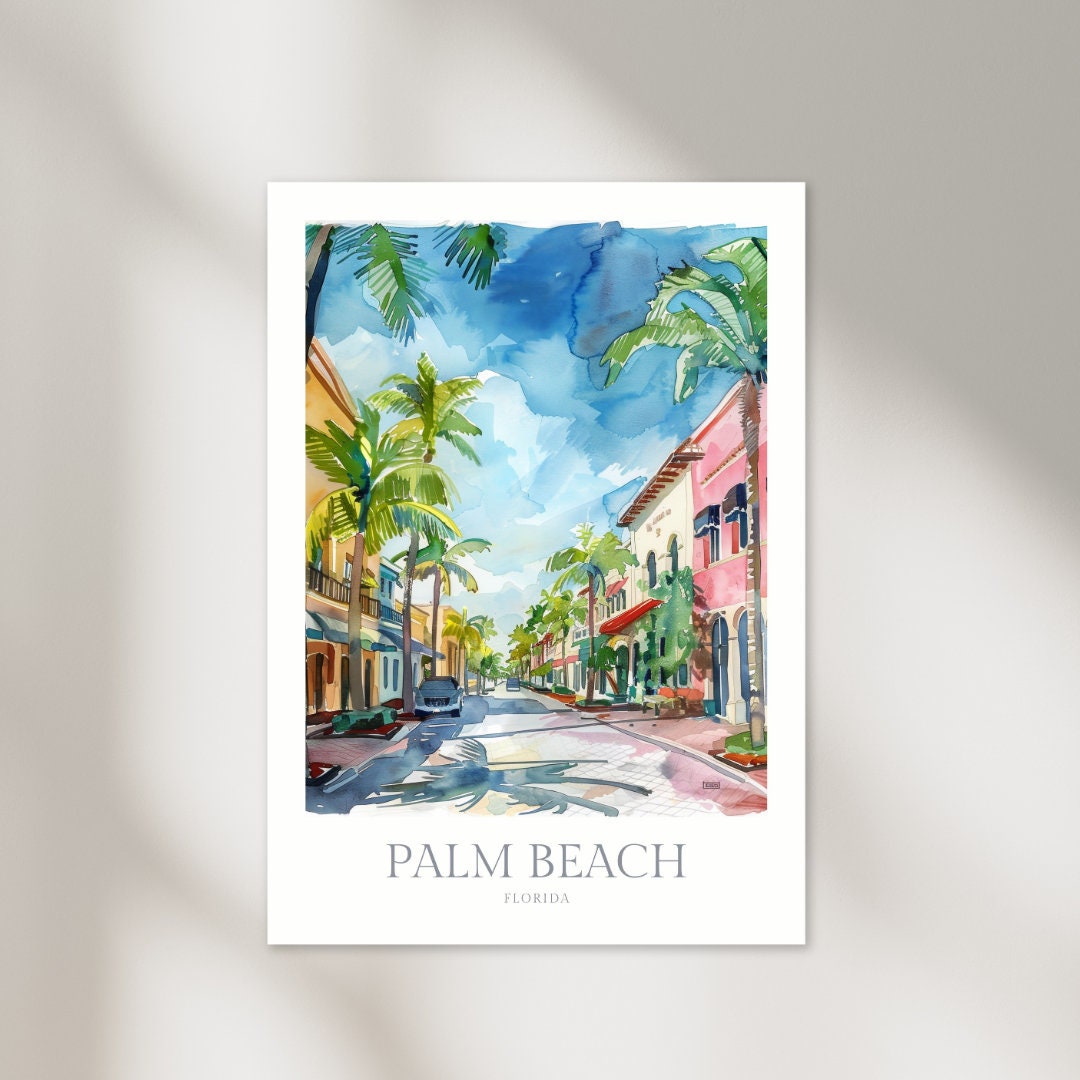 Palm Beach Florida Watercolor Poster Digital Download Printable Wall ...
