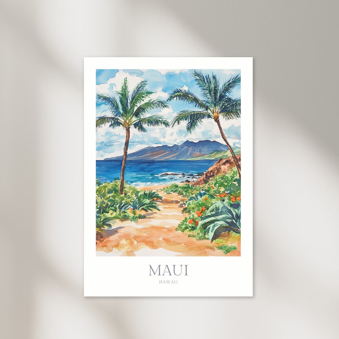 Maui Hawaii Watercolor Poster Digital Download Maui Hawaii Printable ...
