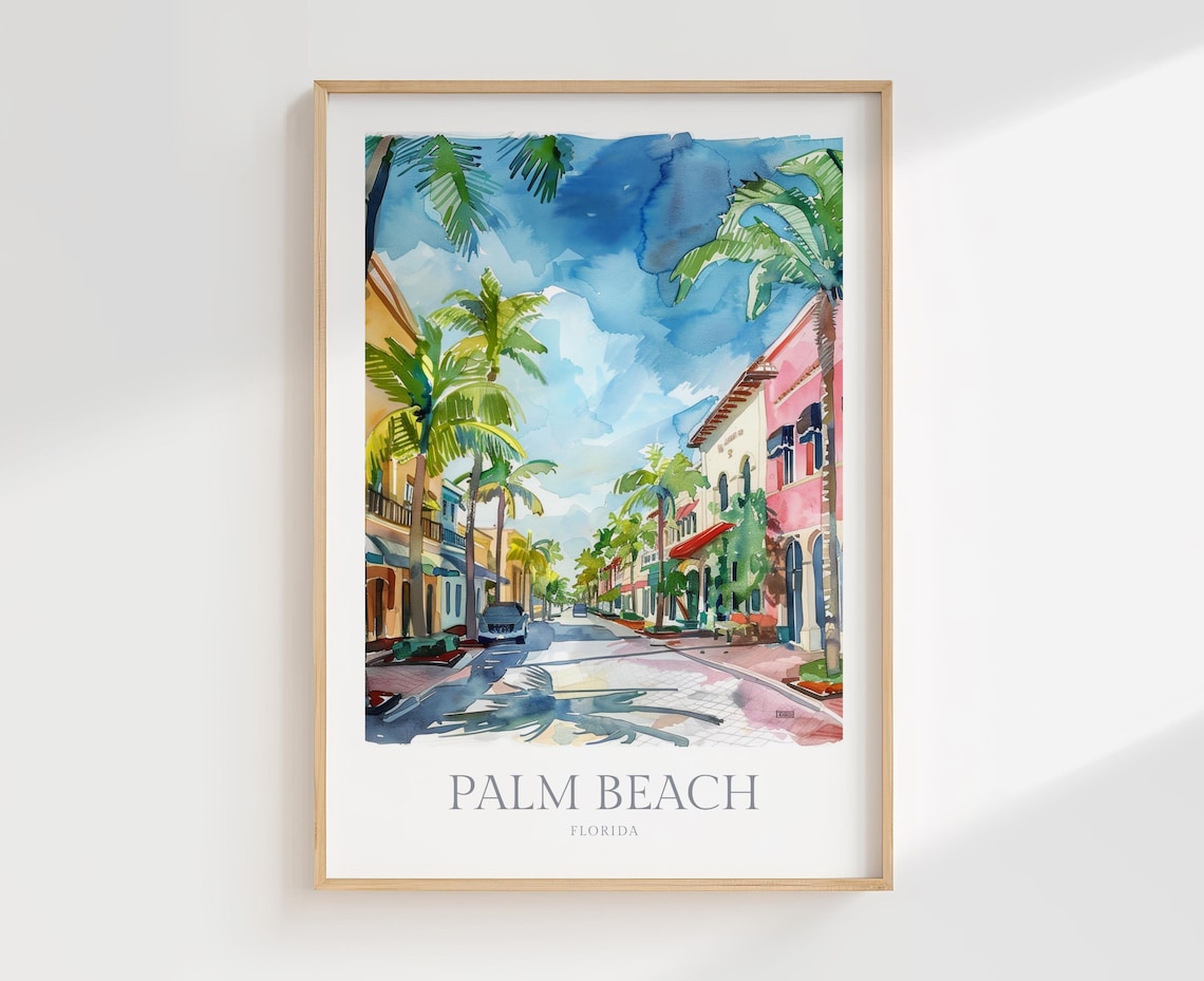 Palm Beach Florida Watercolor Poster Digital Download Printable Wall ...