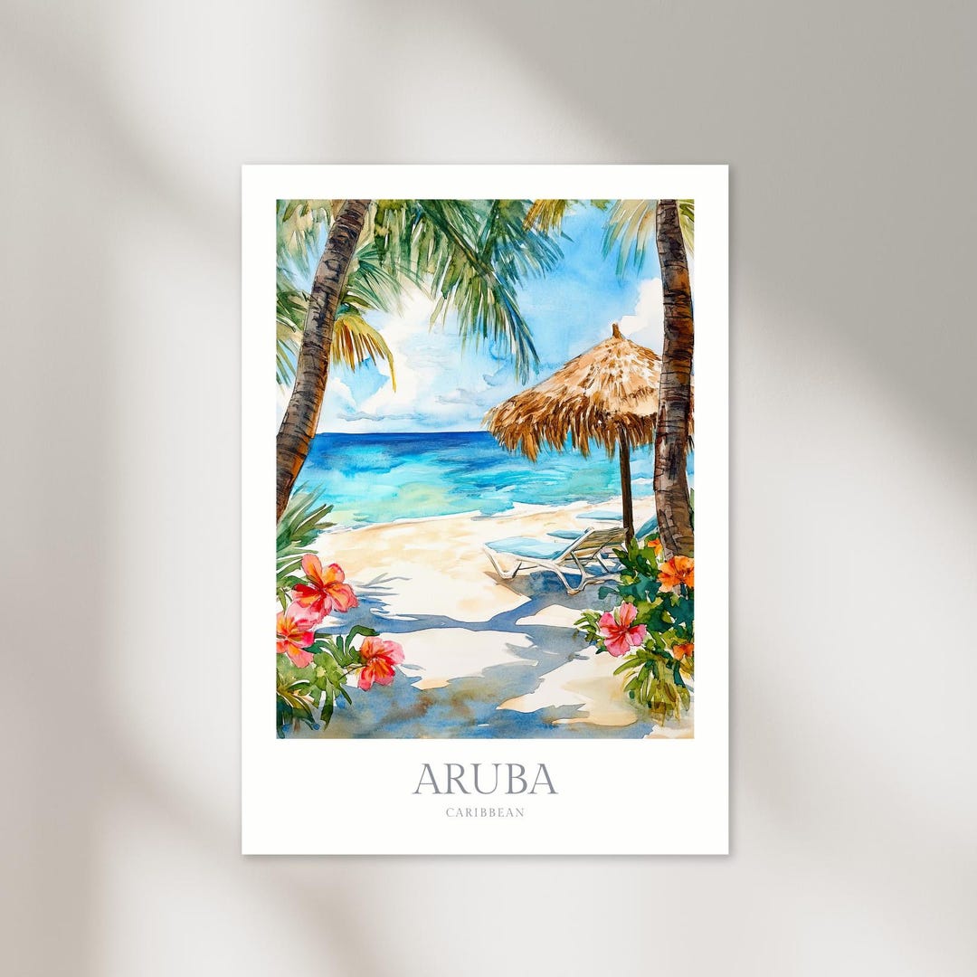 Aruba Watercolor Poster Digital Download Printable Wall Art Caribbean ...