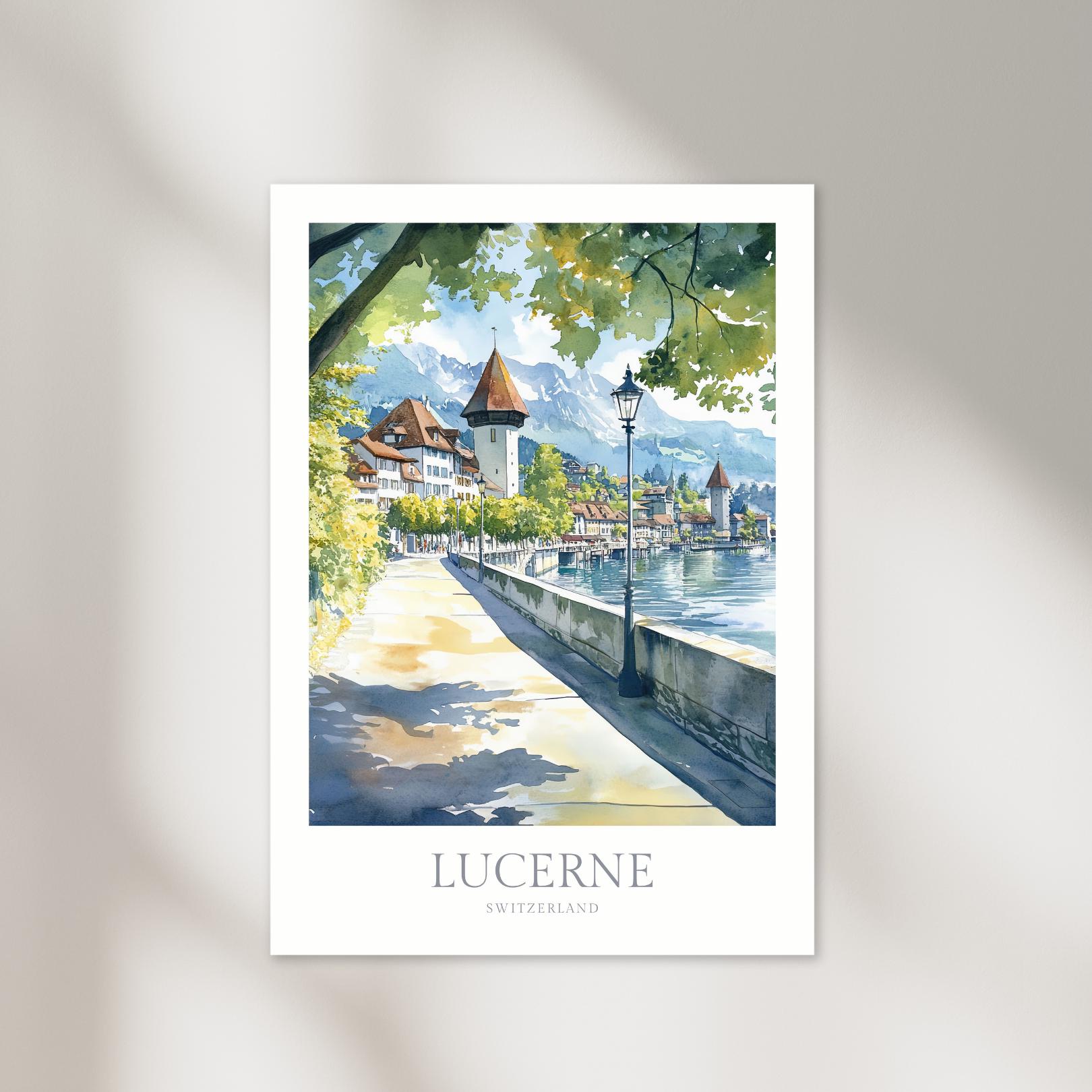 Lucerne Switzerland Watercolor Poster Lucerne Digital Download ...