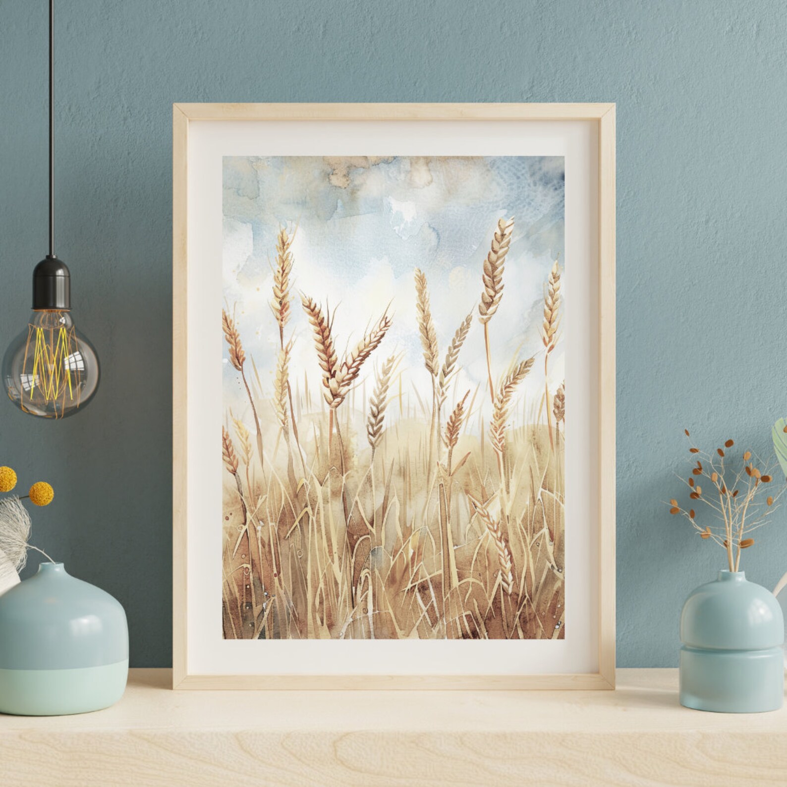 Printable Wheat Field Vintage Wheat Landscape Painting Muted Meadow ...