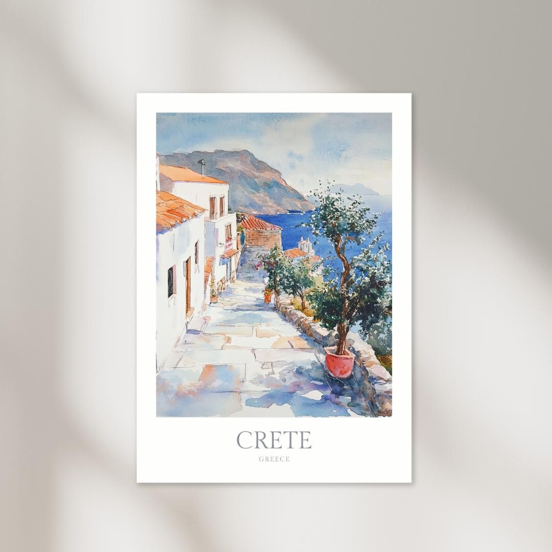 Crete Greece Watercolor Poster Digital Download Crete Printable Wall ...