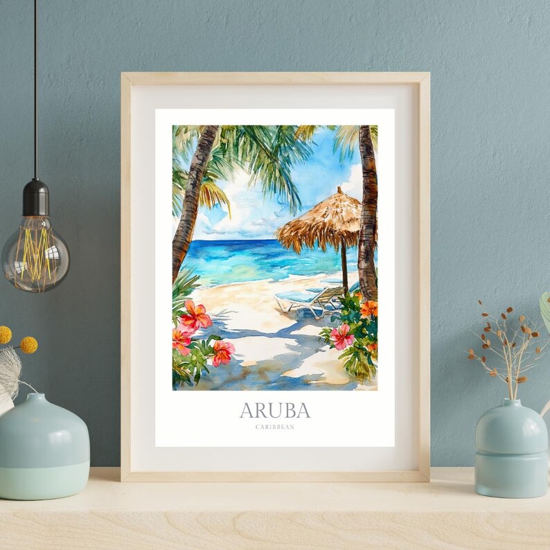 Aruba Watercolor Poster Digital Download Printable Wall Art Caribbean ...