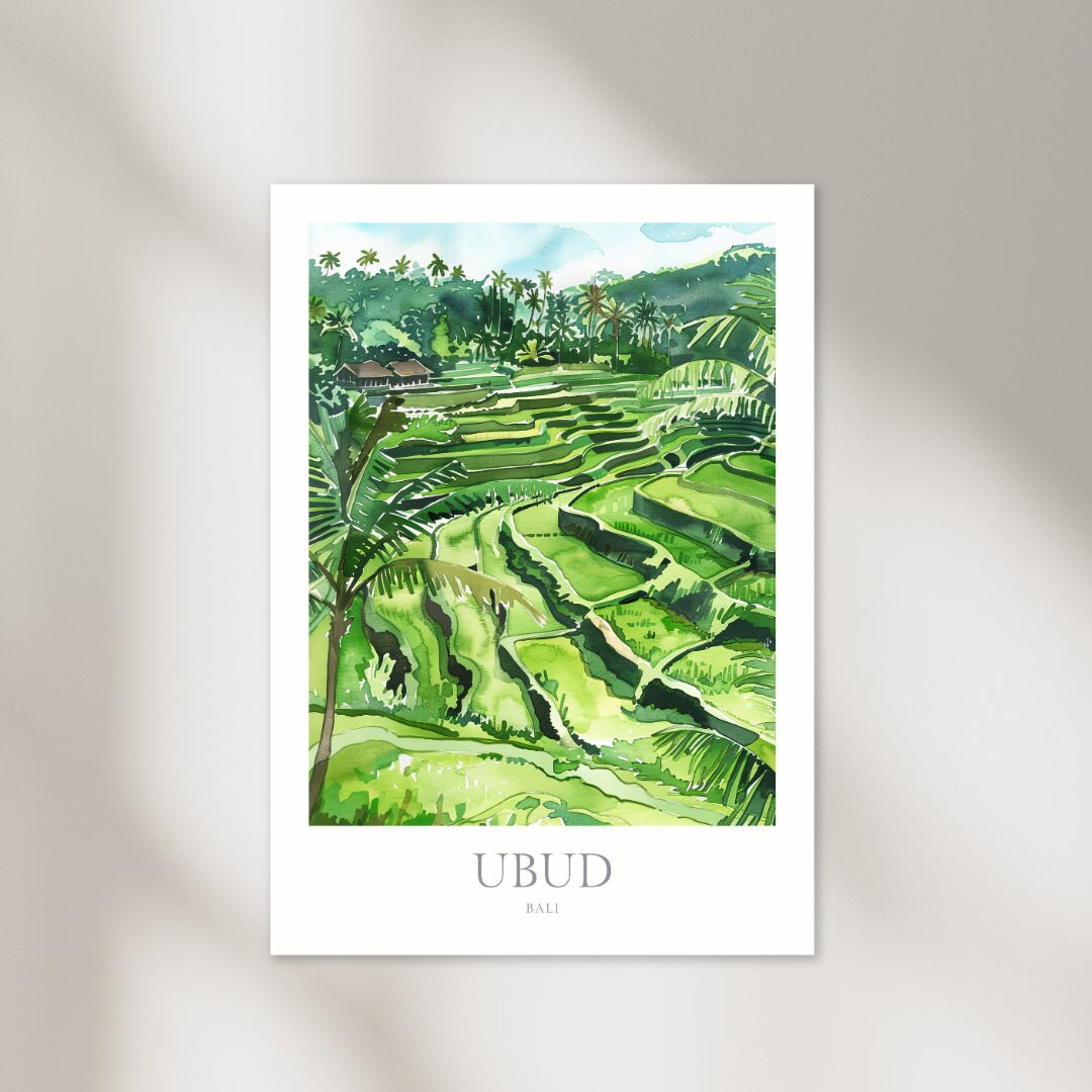 Ubud Bali Watercolor Poster Digital Download Printable Wall Art Bali ...