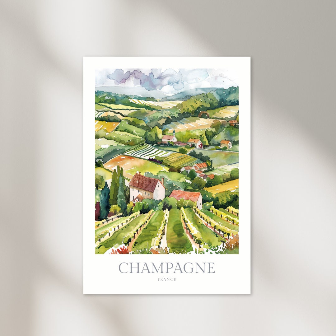 Champagne Region France Watercolor Poster Digital Download Champagne ...