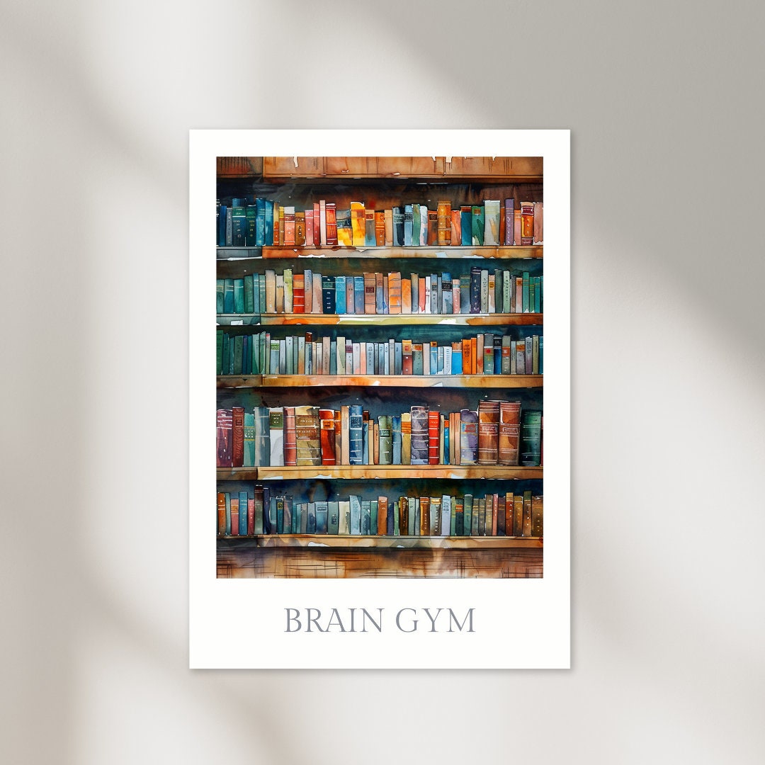 Brain Gym Watercolor Poster Digital Download Books Printable Wall Art ...