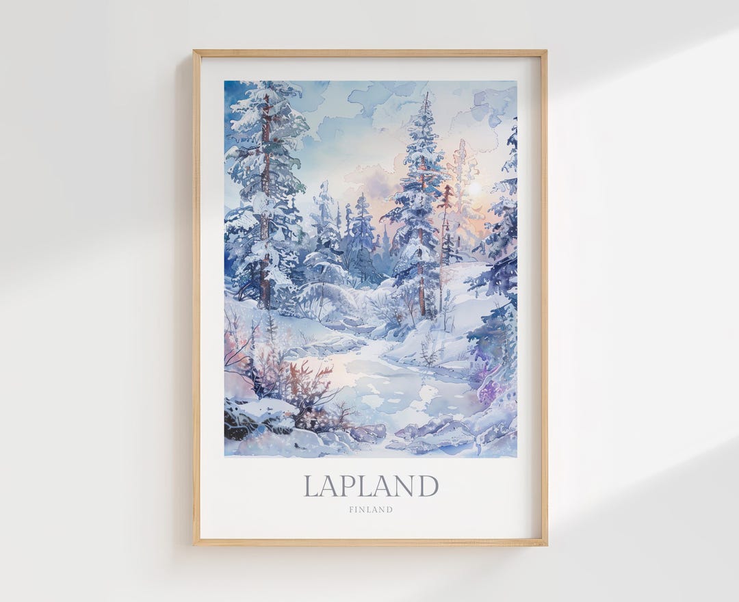 Lapland Finland Watercolor Poster Winter Print Digital Download Lapland ...