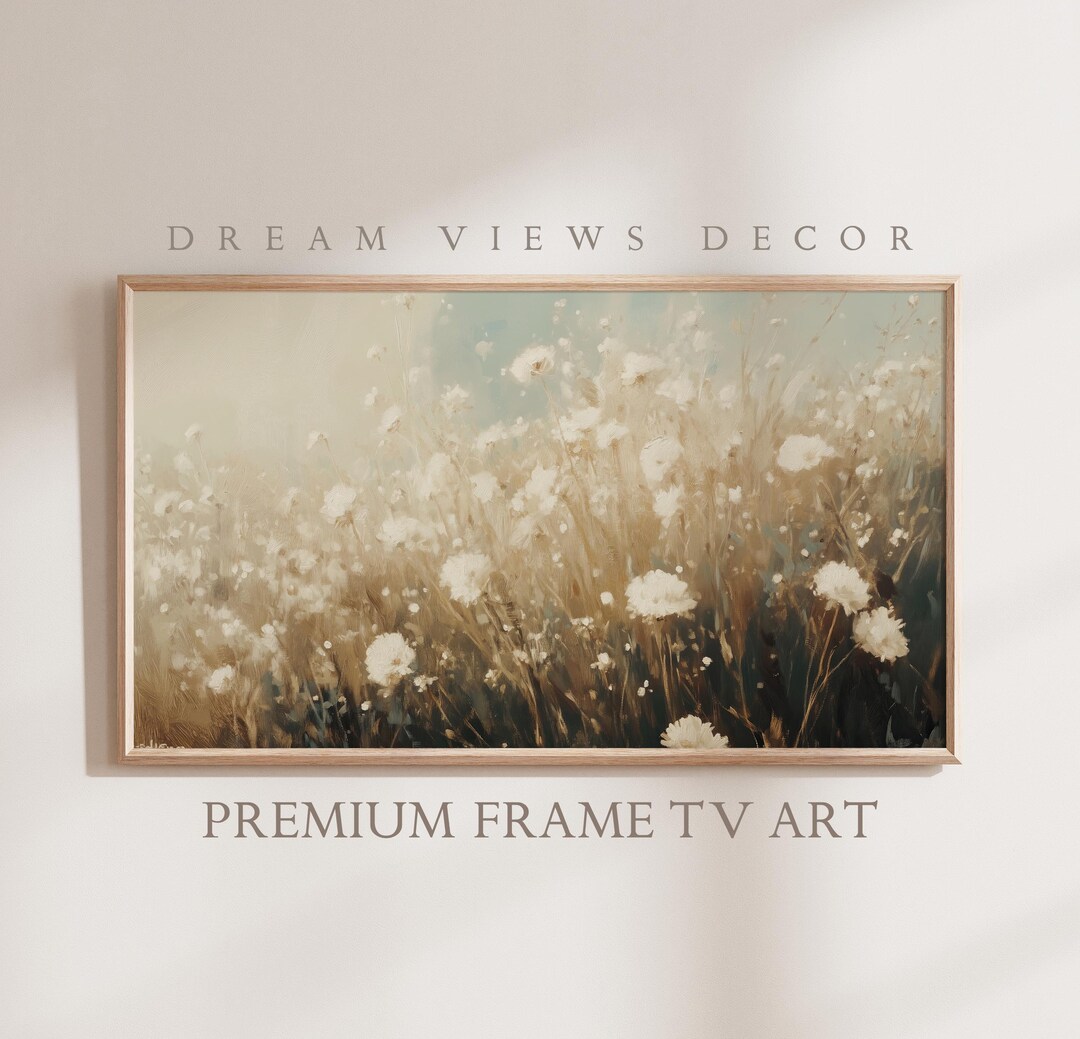 Spring Frame TV Art Antique Oil Painting Wildflowers Landscape Neutral ...