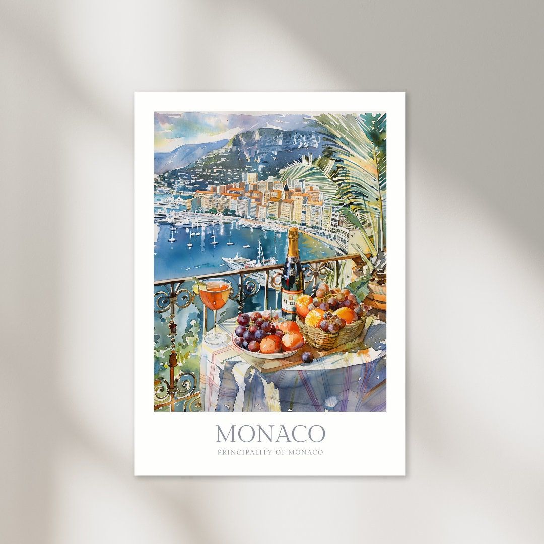 Monaco Watercolor Poster Digital Download Monaco Printable Wall Art ...