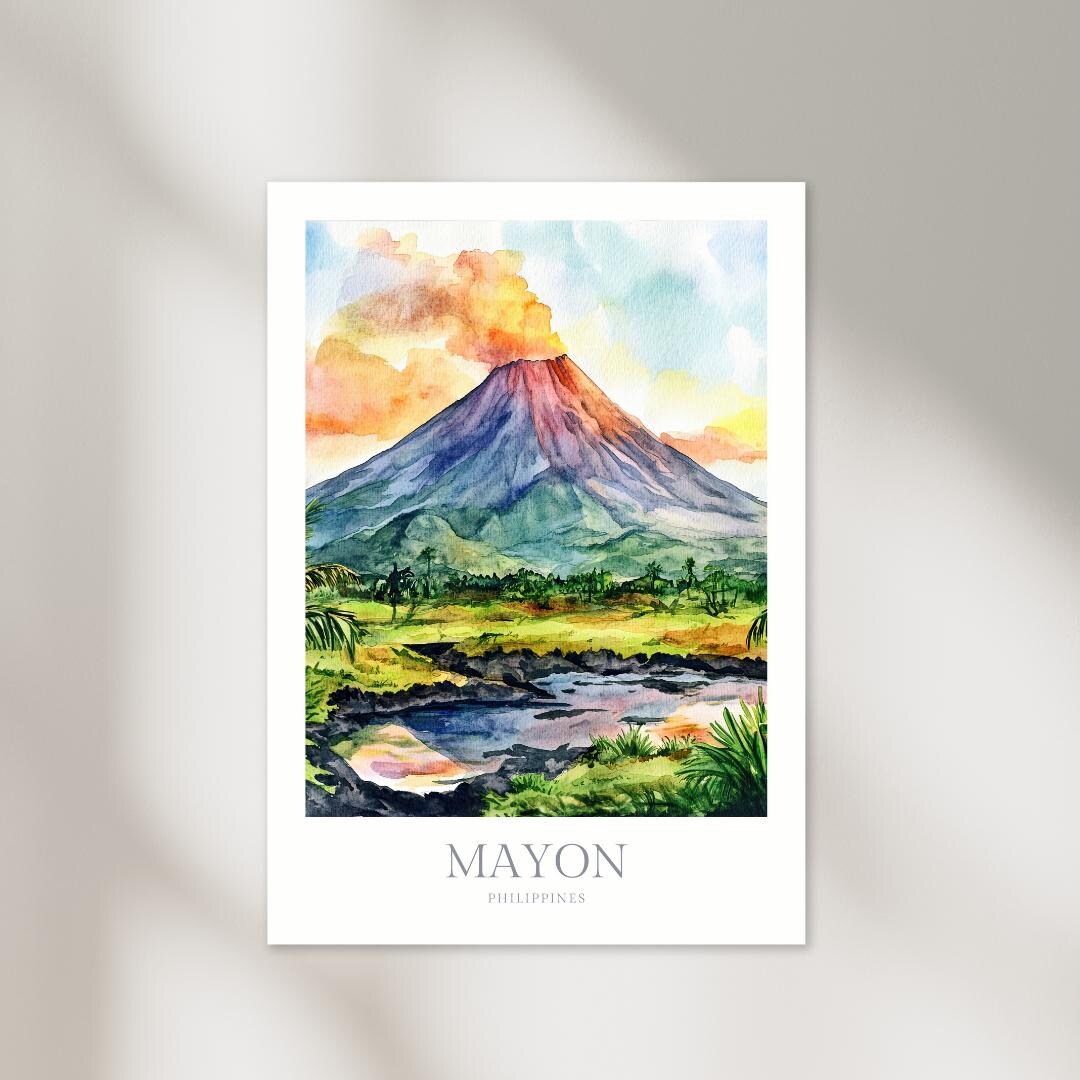 Mayon Volcano Philippines Watercolor Poster Digital Download Mayon ...