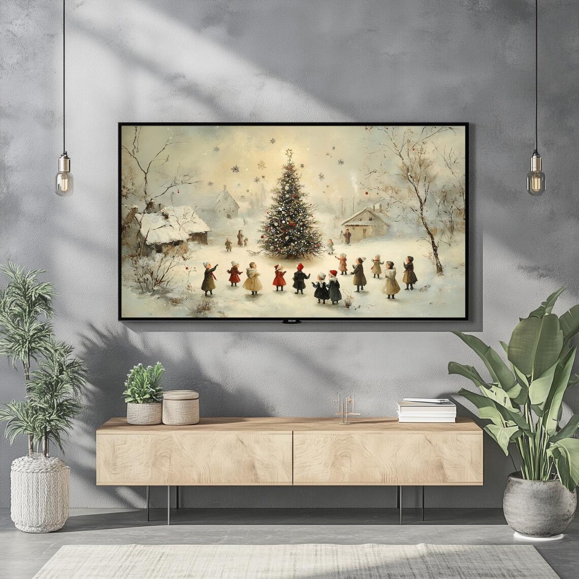 Winter Samsung Frame TV Art Cozy Christmas Village Landscape TV Art ...