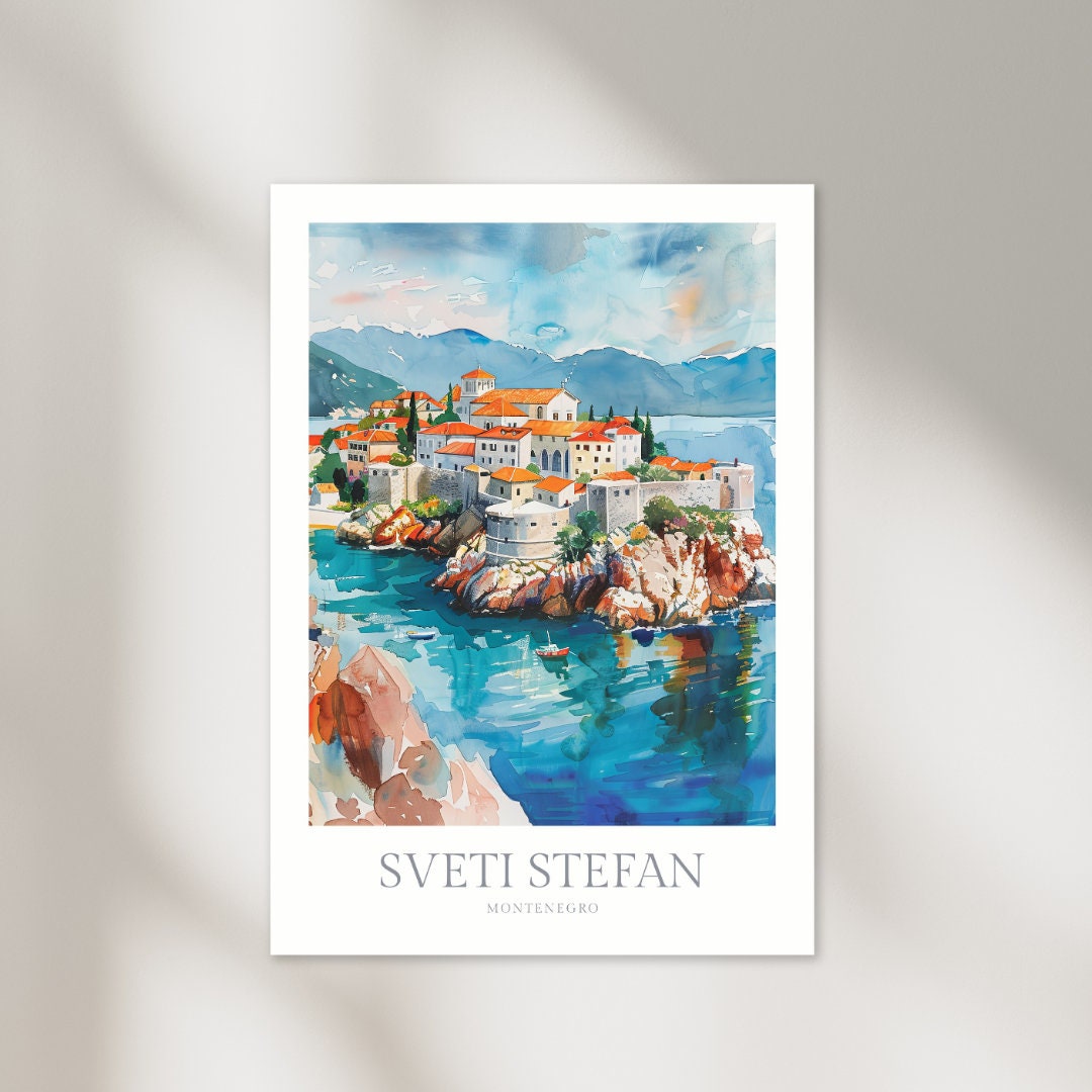 Sveti Stefan Watercolor Poster Digital Download Sveti Stefan Printable ...
