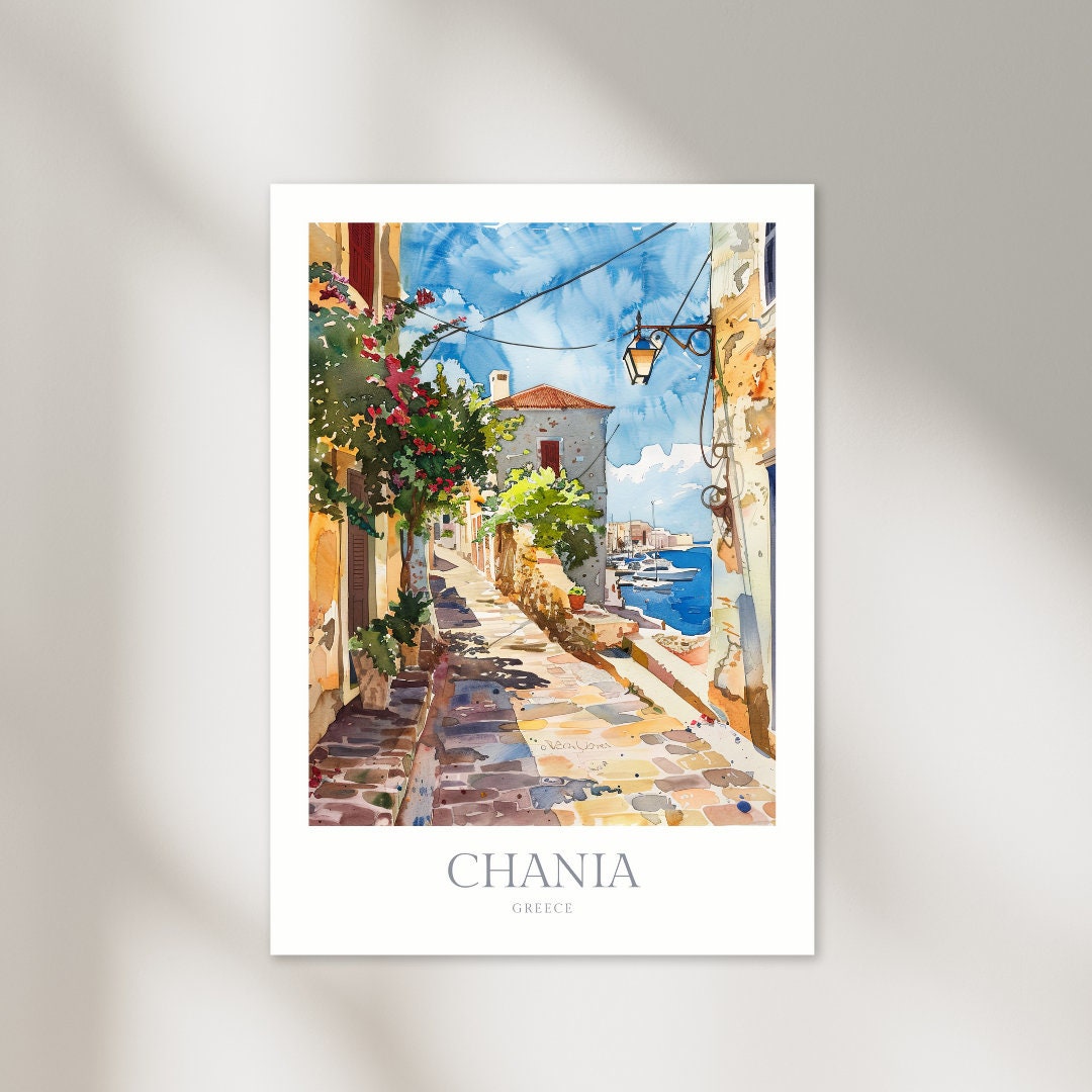 Chania Greece Watercolor Poster Digital Download Crete Printable Wall Art Crete Home Decor ...