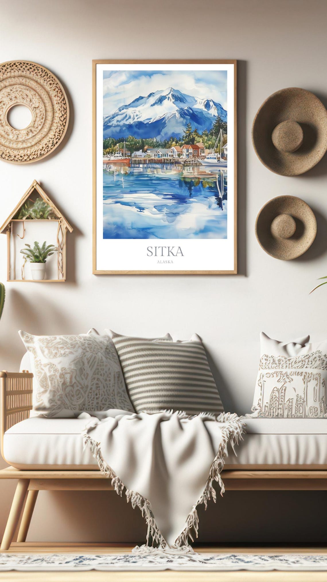 Sitka Alaska Watercolor Print, Coastal Mountain Scene (digital Download ...