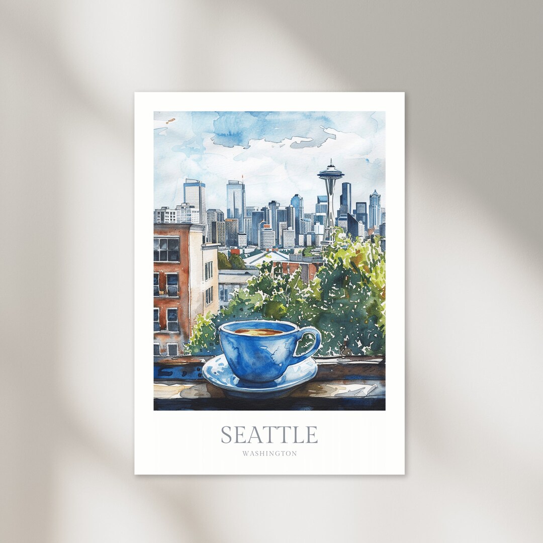Seattle Washington Watercolor Poster Digital Download Printable Wall ...