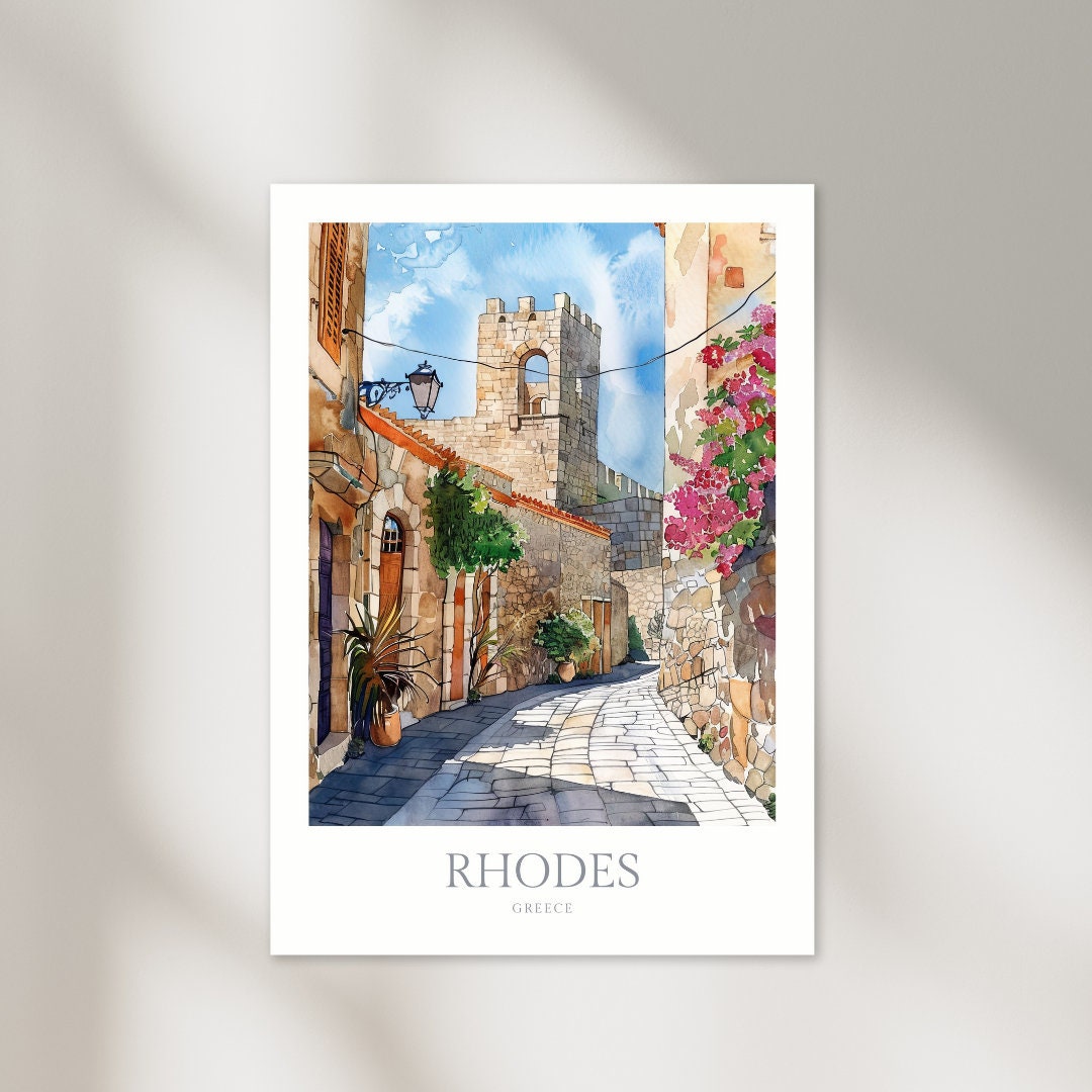 Rhodes Greece Watercolor Poster Digital Download Rhodes Printable Wall ...