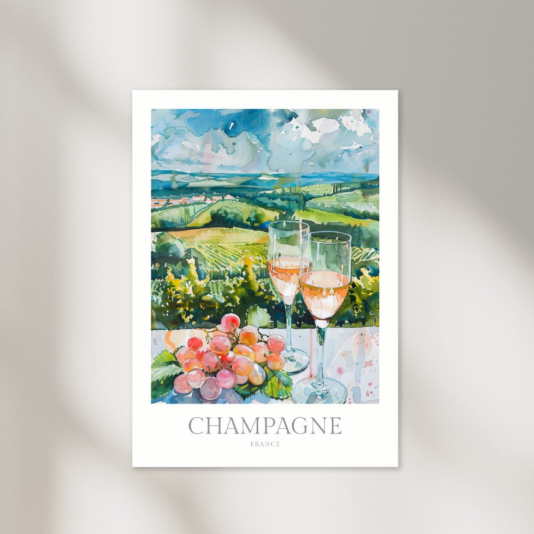 Champagne Region France Watercolor Poster Digital Download Champagne ...