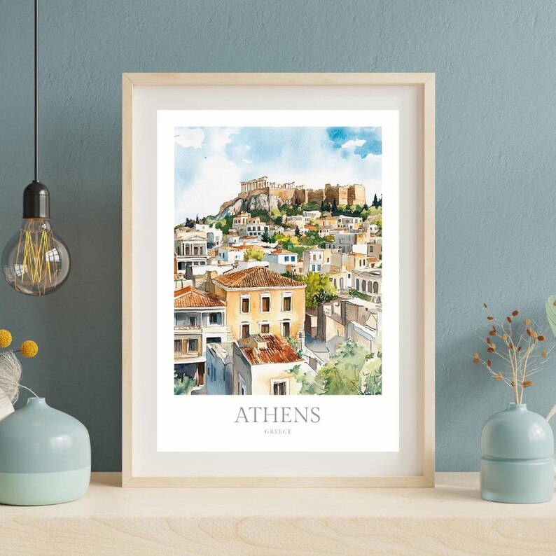 Athens Greece Watercolor Poster Digital Download Athens Printable Wall ...
