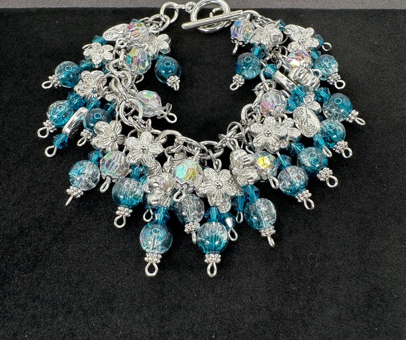 Handmade Chunky Cha Cha Bracelet With Blue Beads and Silver Charms - Etsy