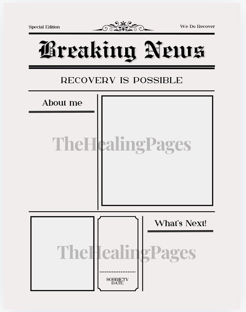 Recovery Newspaper Templates for Art Therapy | Expressive Arts Activity ...